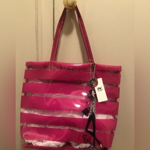 Bags | Nwt Iconic And Fun Izak Zenou Girl With Dog Pink Striped Pvc ...